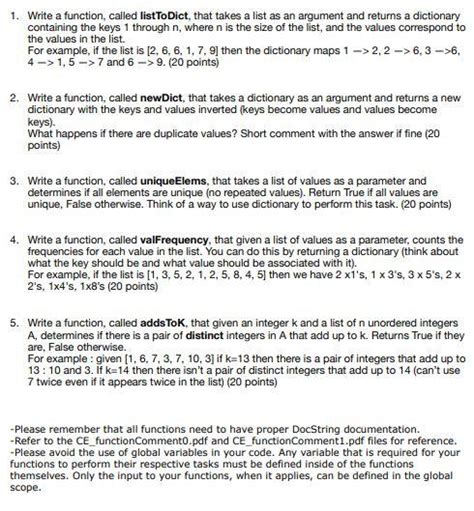 Solved 1 Write A Function Called Listtodict That Takes A
