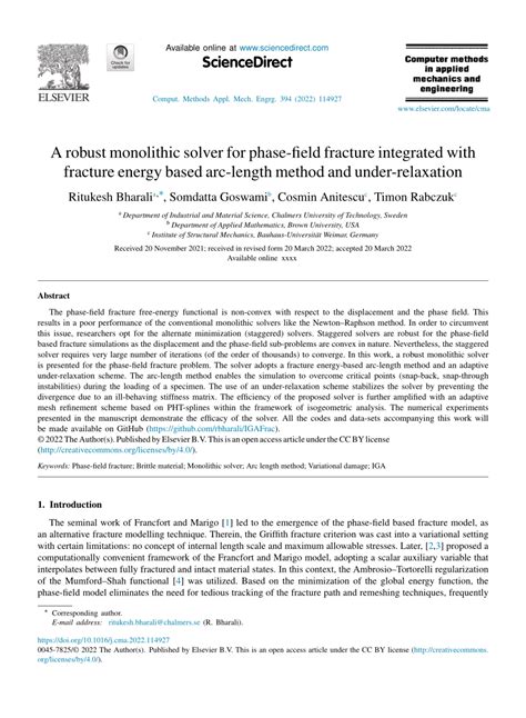 Pdf A Robust Monolithic Solver For Phase Field Fracture Integrated With Fracture Energy Based