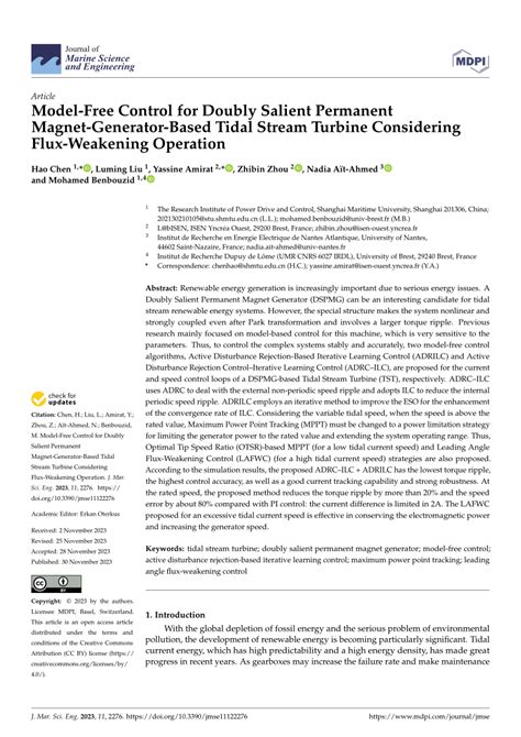Pdf Model Free Control For Doubly Salient Permanent Magnet Generator Based Tidal Stream
