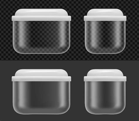 흰색 뚜껑이 있는 투명한 플라스틱 또는 유리 식품 용기 프리미엄 벡터