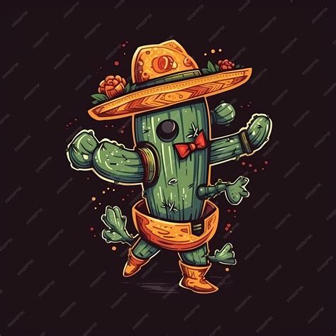 Cactus Mexicano De Dibujos Animados Con Sombrero Bailando Y Tocando La
