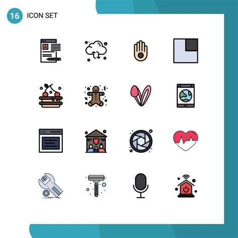 Set Of 16 Vector Flat Color Filled Lines On Grid For Food View Arrow Layout Palm Editable