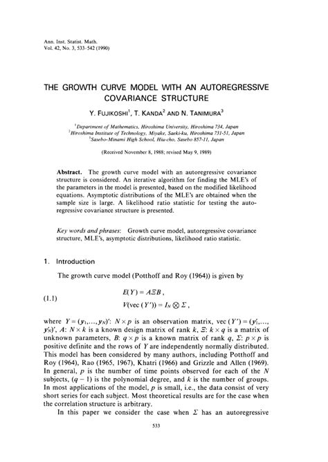 Pdf The Growth Curve Model With An Autoregressive Covariance Structure