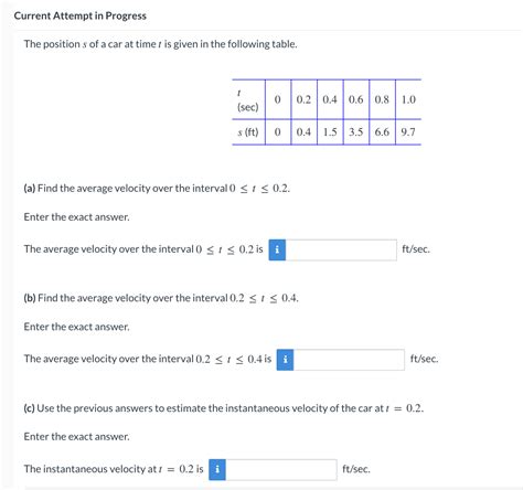 Solved Current Attempt In Progressthe Position S ﻿of A Car