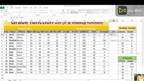 Grade Function With Vlookup And If Formula N Excel 2013 Youtube