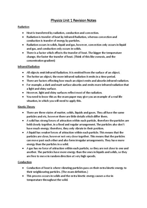 Physics Unit 1 Revision Notes Physics Unit 1 Revision Notes Radiation Heat Is Transferred By
