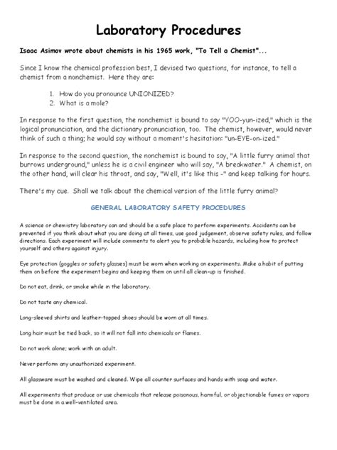 Laboratory Procedures Laboratories Water