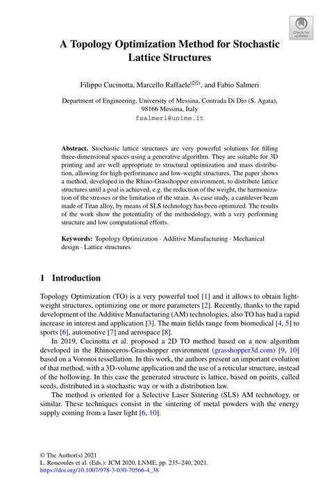 Pdf A Topology Optimization Method For Stochastic Lattice Structures