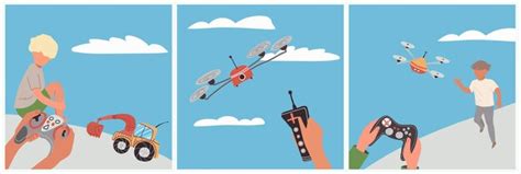 로봇 기계 기호 평면 격리 벡터 일러스트와 함께 제어 장난감 광장 세트 무료 벡터