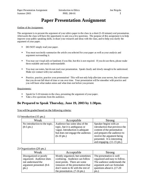 Paper Presentation Assignment Introduction To Ethics Phil 260 Docsity