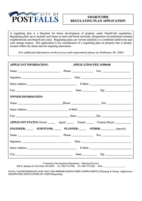 Smart Code Regulating Plan Application Form Printable Pdf Download
