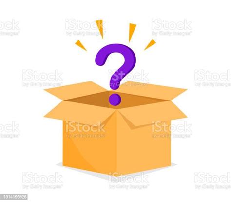 미스터리 박스 개념 물음표가 있는 골판지 상자를 열었습니다 내부에 깜짝 상자 벡터 그림입니다 상자에 대한 스톡 벡터 아트 및