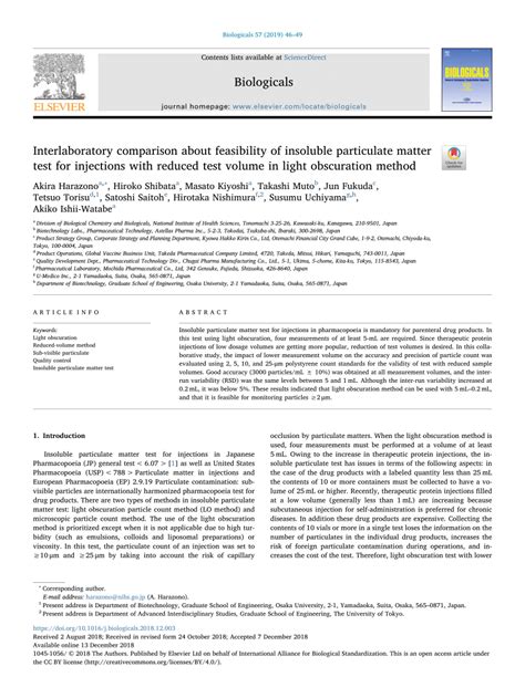 Pdf Interlaboratory Comparison About Feasibility Of Insoluble Particulate Matter Test For