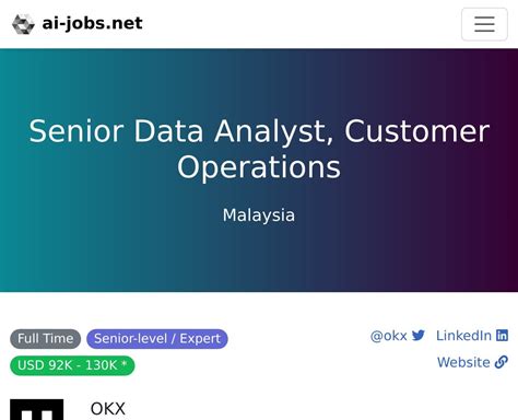 Hiring Senior Data Analyst Customer Operations In Malaysia Raimljobs