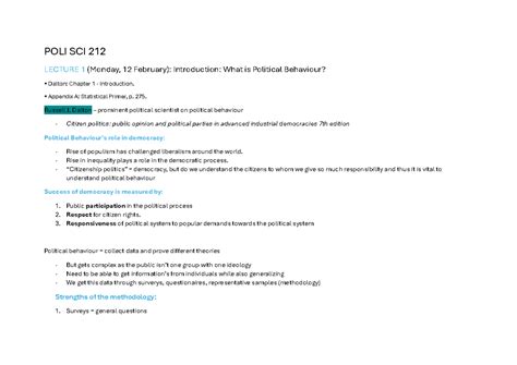 Poli Sci 212 These Are My Rough Notes Poli Sci 212 Lecture 1
