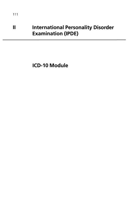 International Personality Disorder Examination Ipde Icd 10 Module Ii Assessment And