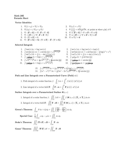 Vector Calculus Cheat Sheet Pdf Differential Topology Linear Algebra