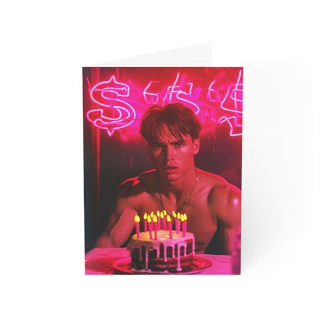 Hot Guy Birthday Card Shirtless Man Holding Cake With Dollar Sign