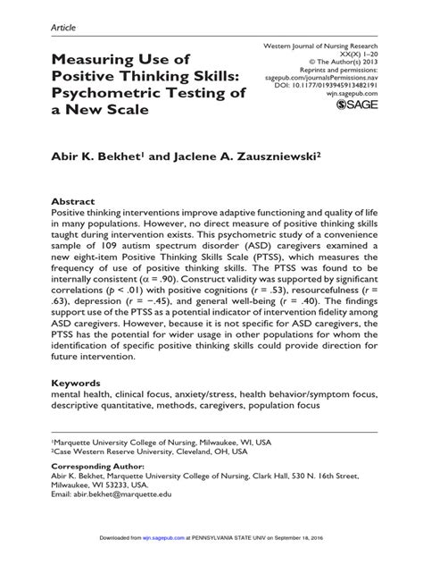Psychometric Testing Positive Thinking Pdf Psychometrics Validity Statistics