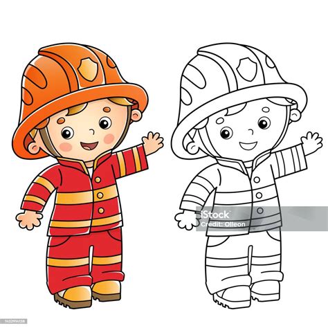 색칠 공부 페이지 만화 소방관 또는 소방관의 개요 직업 아이들을위한 색칠 공부 책 교육에 대한 스톡 벡터 아트 및 기타 이미지 교육 교통수단 기계류 Istock