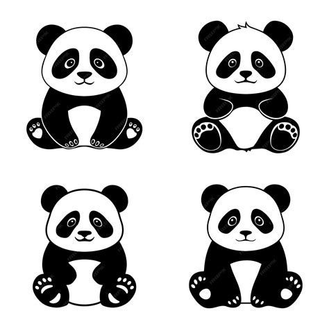 Premium Vector Cute Panda Silhouette Set Black Color Vector Illustration