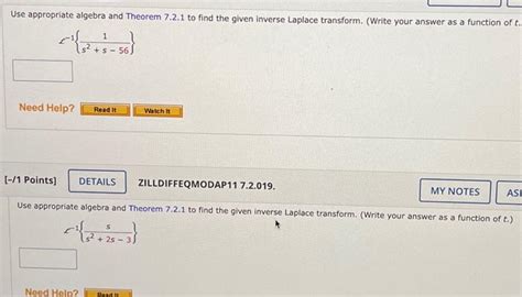 Solved Use Appropriate Algebra And Theorem 721 To Find The