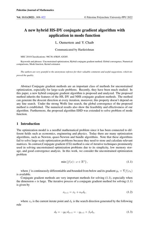 Pdf A New Hybrid Hs Dy Conjugate Gradient Algorithm With Application In Mode Function