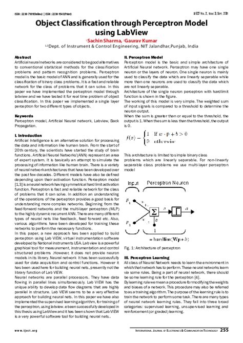 Pdf Object Classification Through Perceptron Model Using Labview