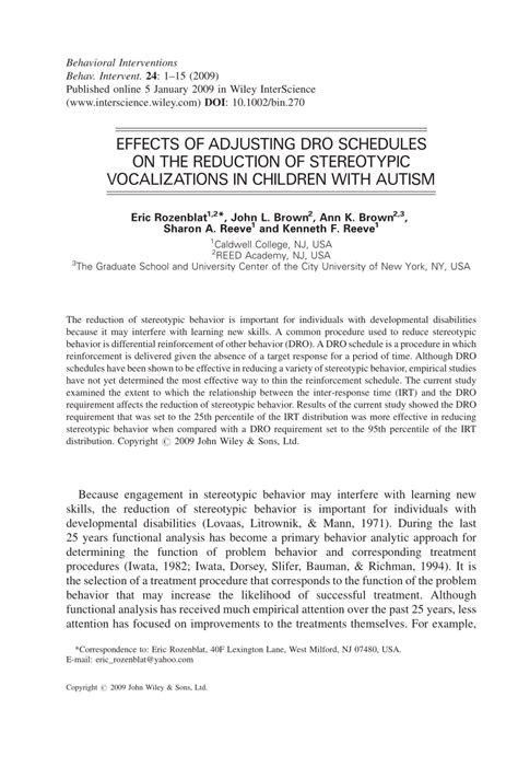 Pdf Effects Of Adjusting Dro Schedules On The Reduction Of Stereotypic Vocalizations In