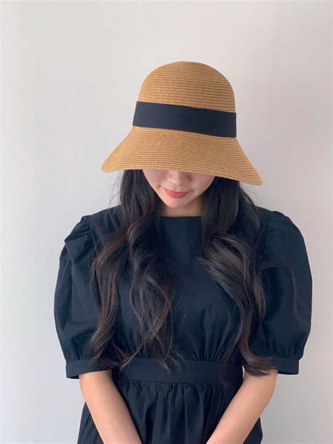 배드걸 [당일출고 무배] 블랙띠 리본 오리챙 넓은챙 밀짚 버킷햇 휴양지 라피아 모자
