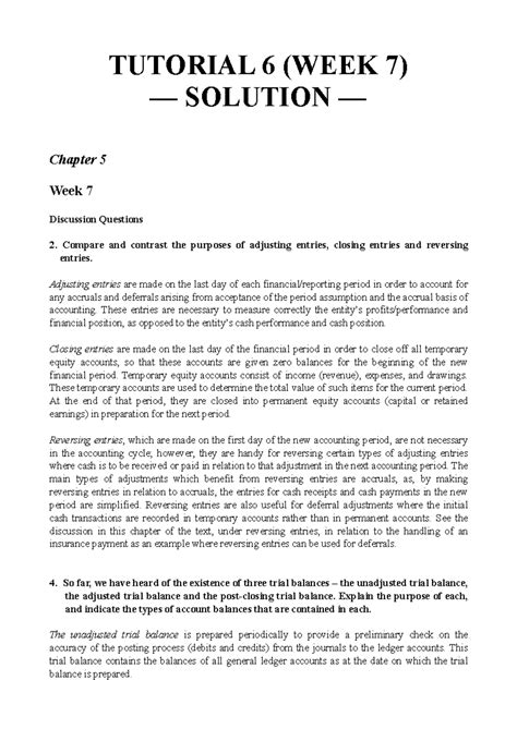 Tutorial 6 Week 7 Solution TUTORIAL 6 WEEK 7 SOLUTION Chapter 5 Week 7 Discussion