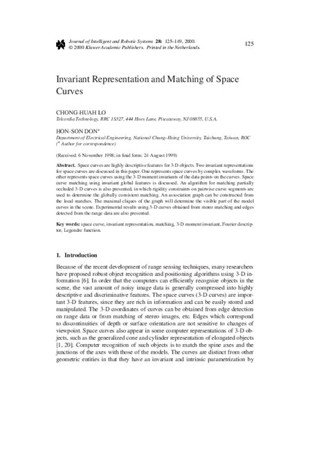 Pdf Invariant Representation And Matching Of Space Curves