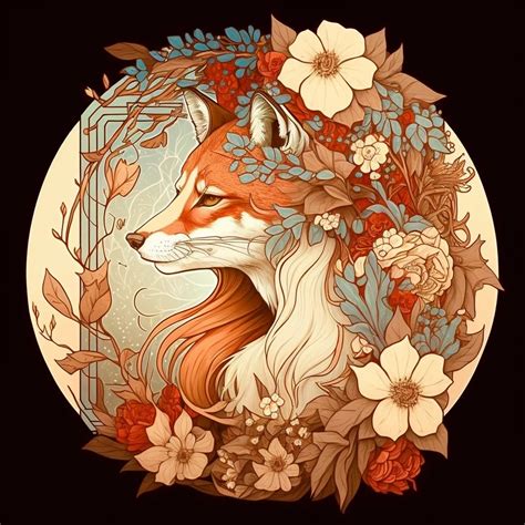 Fox And Floral Art Alphonse Mucha Style • Promptden