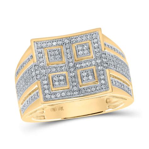 10kt Yellow Gold Mens Round Diamond Square Ring 12 Cttw Ebay