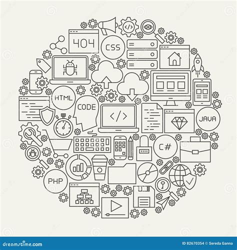 Coding Line Icons Circle Stock Vector Illustration Of Language 82670354