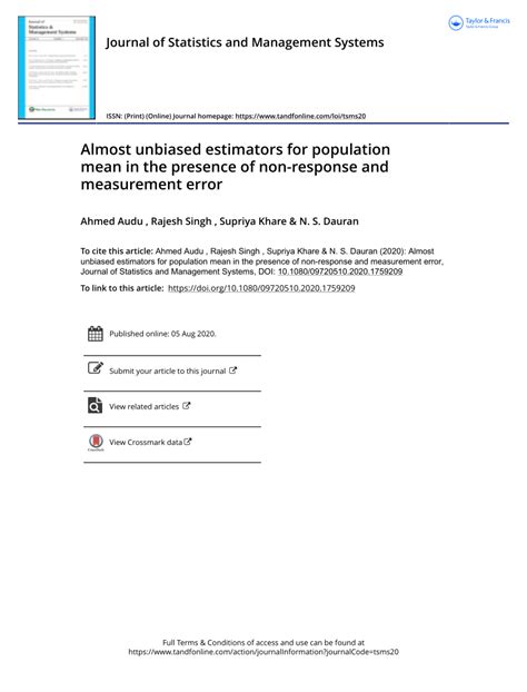 Pdf Journal Of Statistics And Management Systems Issn Print Almost Unbiased Estimators