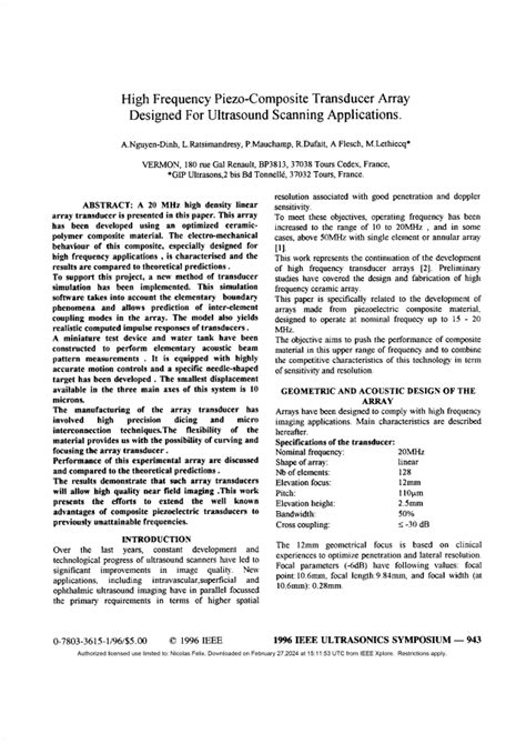 History Of Vermon Pioneers In Ultrasound Transducers