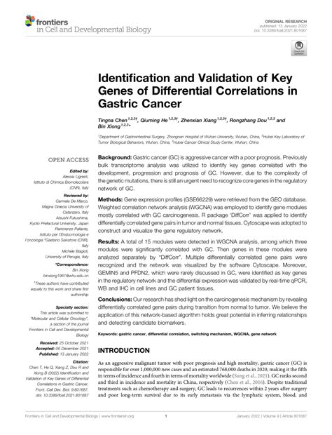 Pdf Identification And Validation Of Key Genes Of Differential Correlations In Gastric Cancer