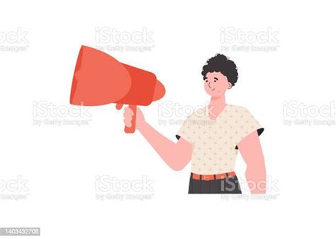 한 남자가 확성기로 허리 깊숙이 서 있습니다 격리 프레젠테이션을 위한 요소 개념에 대한 스톡 벡터 아트 및 기타 이미지 개념 경영자 기업 비즈니스 Istock