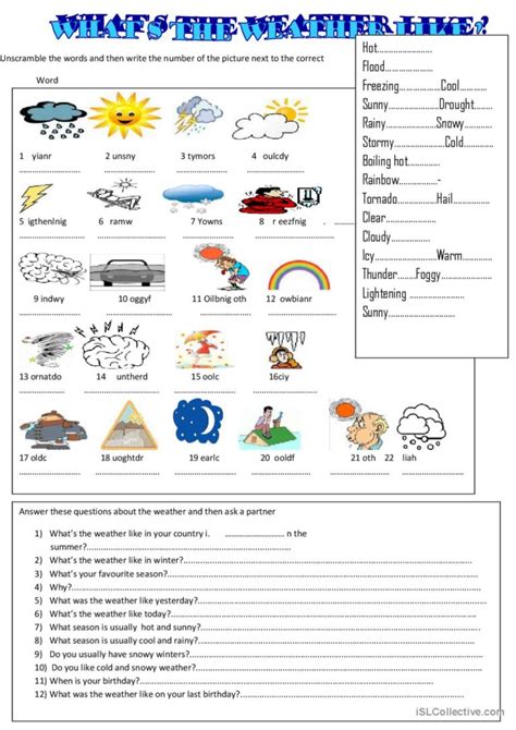 Whats The Weather Like English Esl Worksheets Pdf And Doc