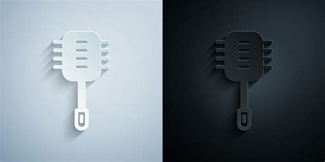 종이 컷 화장실 브러시 아이콘은 회색과 검은색 배경에 분리되어 있습니다 청소 서비스 개념입니다 종이 아트 스타일 벡터 3차원 형태에 대한 스톡 벡터 아트 및 기타 이미지