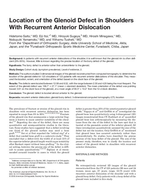 Pdf Location Of The Glenoid Defect In Shoulders With Recurrent Anterior Dislocation