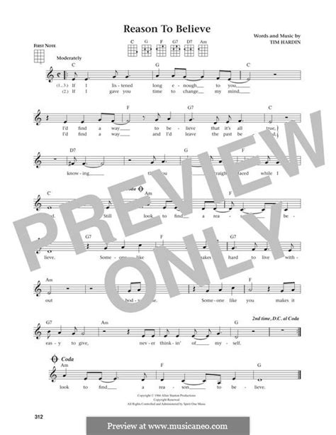 Reason To Believe By T Hardin Sheet Music On Musicaneo