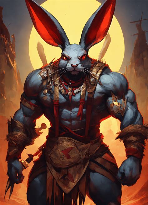 Lexica A Muscular Rabbit Tribalman With Red Eyes Sharp Teeth And Tall