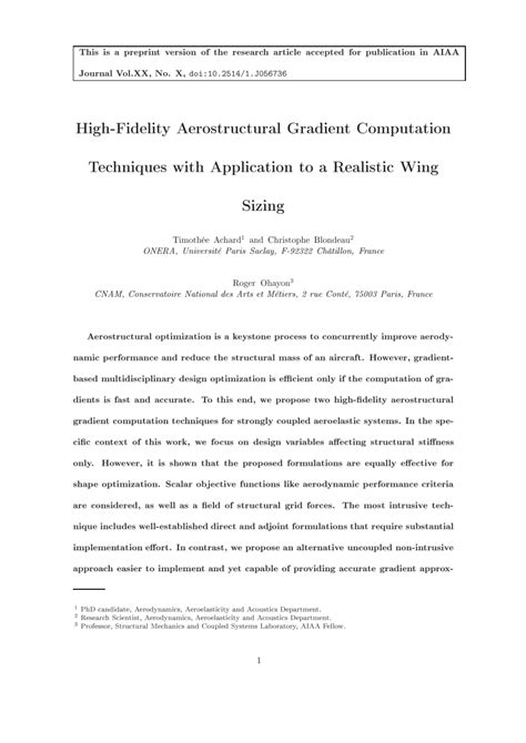 Pdf High Fidelity Aerostructural Optimization Techniques With