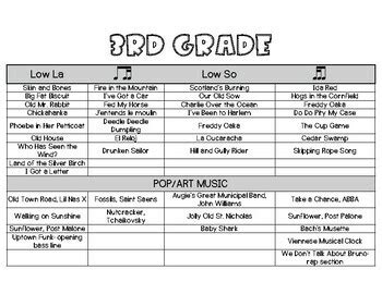 Grade Level Song Lists By Christas Music Room Tpt