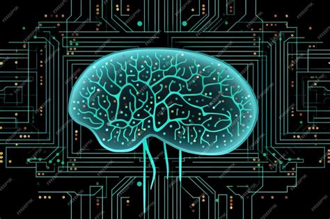 premium photo illustration of green brain on tech board with green