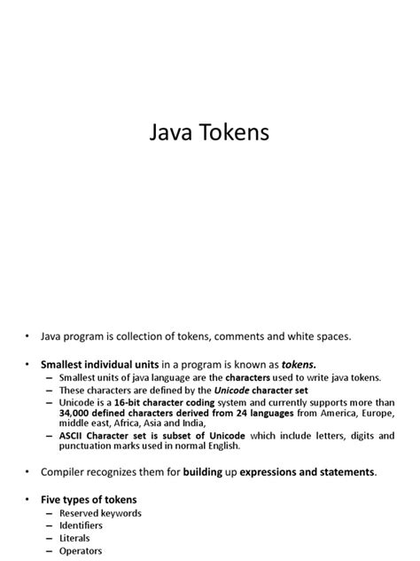 Java Tokens Pdf Reserved Word Identifier