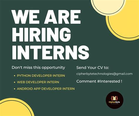 Interns Interested Techinternship Fullstackdeveloper Hiringnow Cipherbytetech