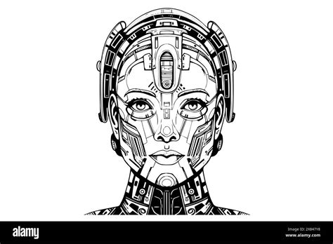 Hand Drawn Ai Robot Cyborg In A Timeless Vintage Engraved Style Vector
